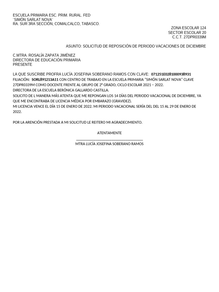 OFICIO SOLICITUD VACACIONES | PDF