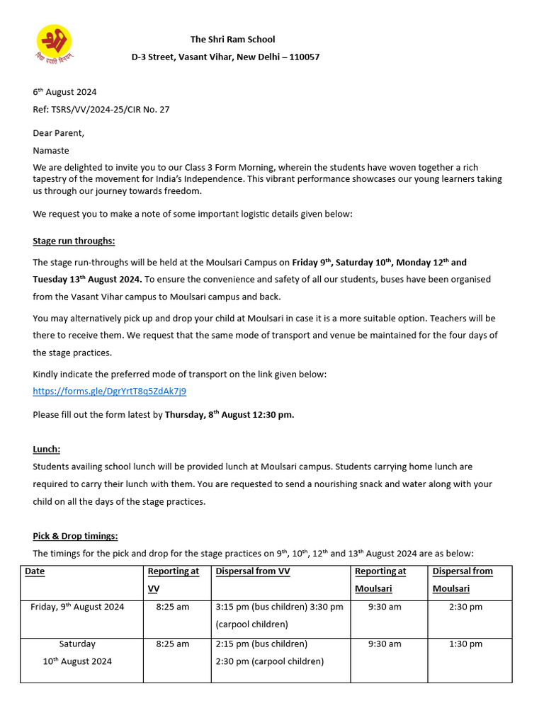 Communication About Form Morning Form 3 | PDF