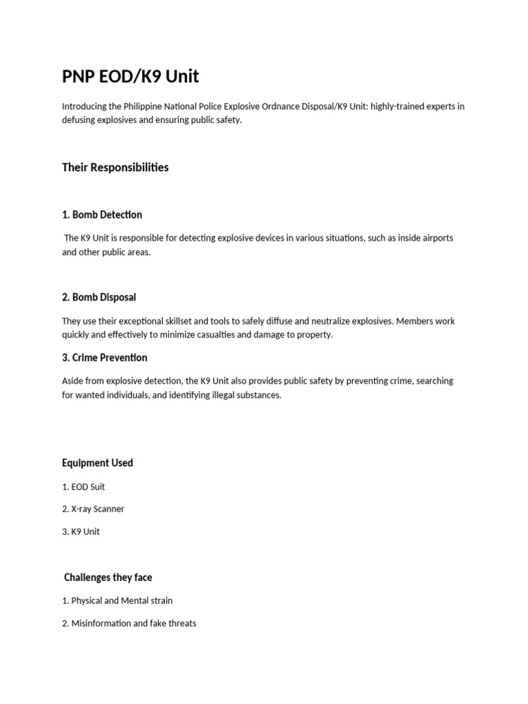 PNP EOD_K9 Unit Written Report | PDF