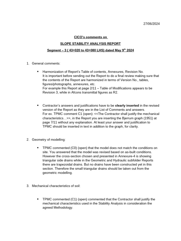 CICO Comments on Slope Stability Report | PDF | Applied And ...