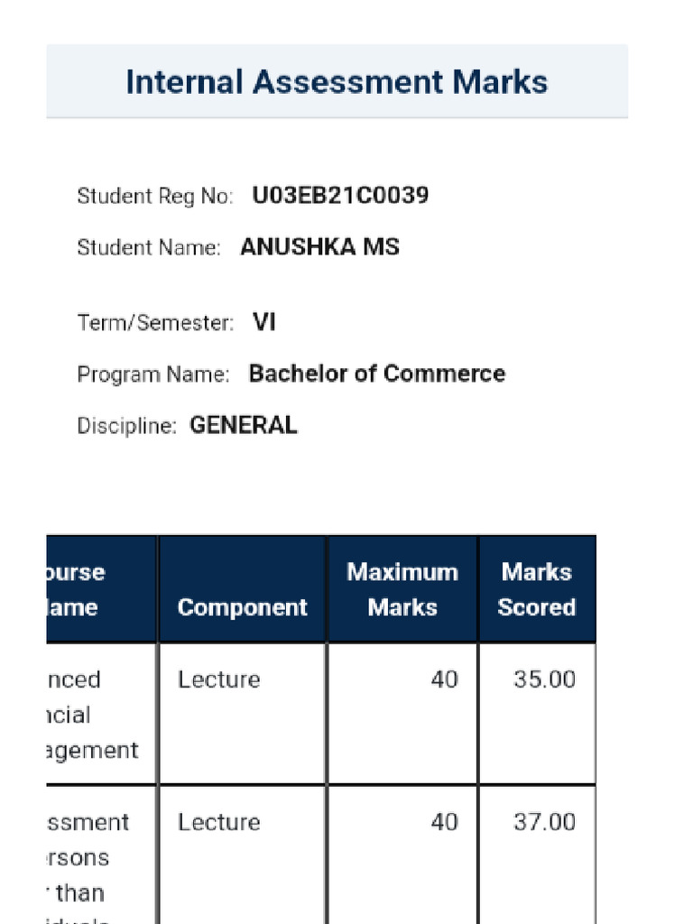 Student Internal Assessment Marks | PDF