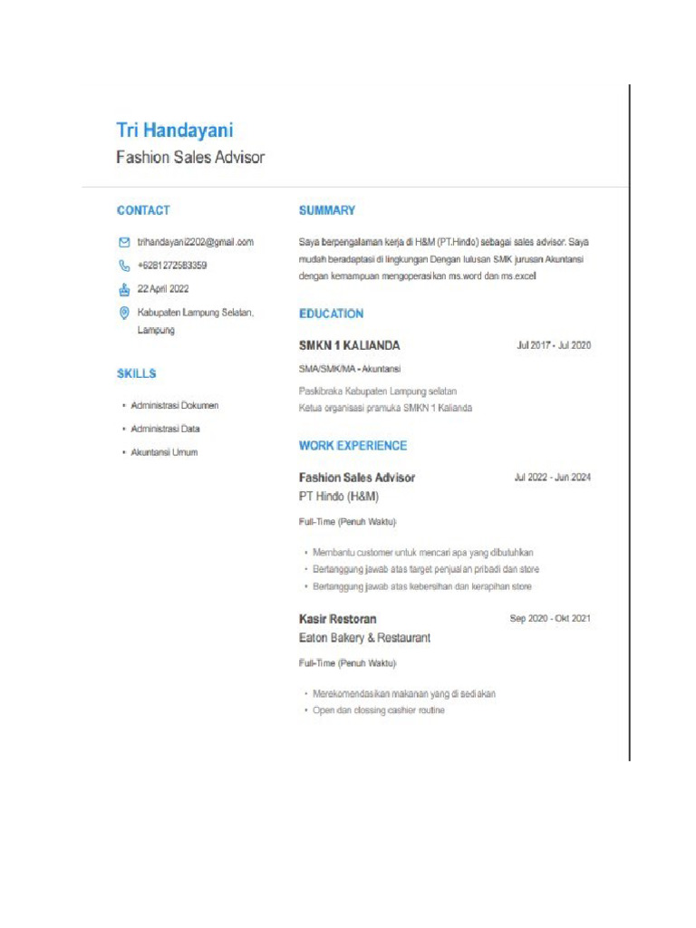 CV Tri Handayani | PDF