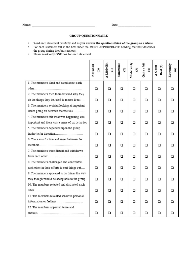 Group Cohesion Scale | PDF