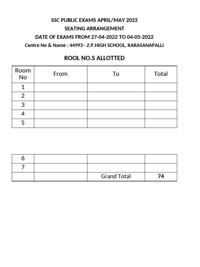 SSC 2023 Seating Arrangement Bashyam | PDF