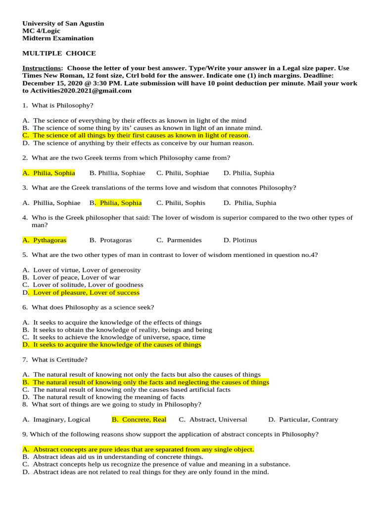 1. Midterm Exam Answer Key Tos Online Class Ay 2020 21 | PDF