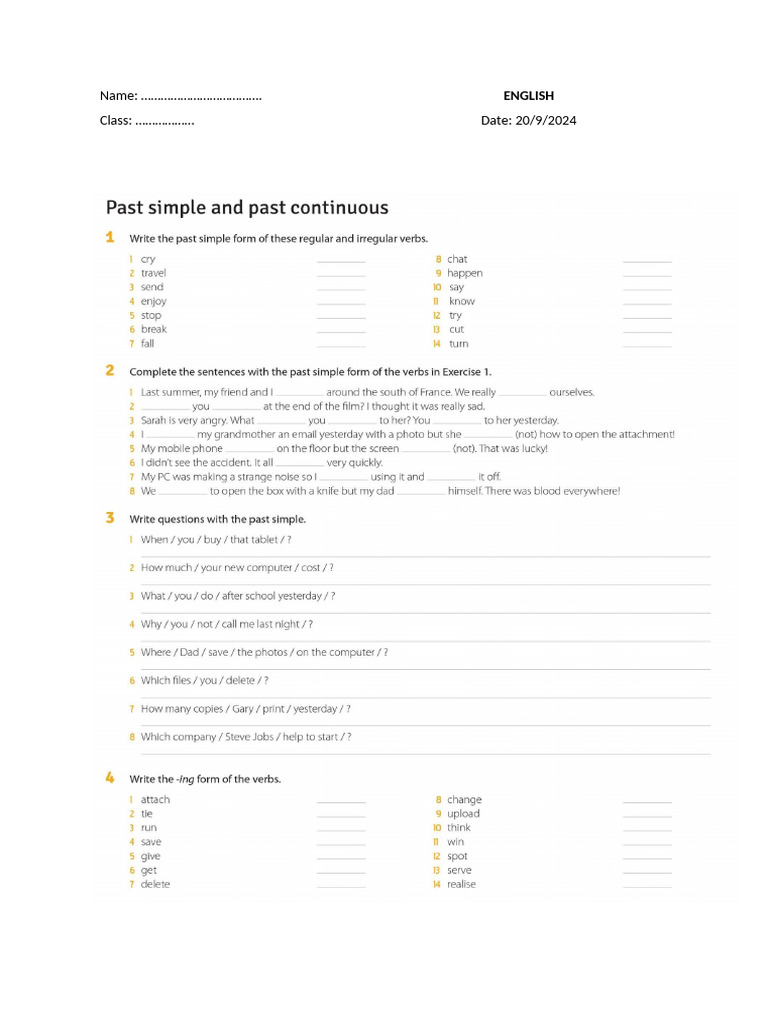 Past Simple and Past Continuous - Exercises | PDF