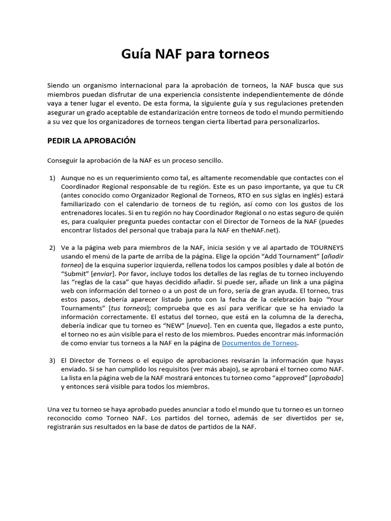 NAF Documento Aprobacion Torneos 2020 | PDF