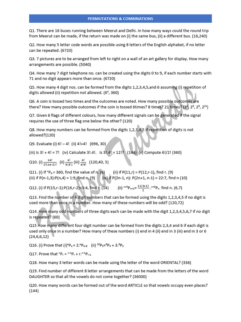 Permutations and Combinations | PDF | Mathematics | Teaching Methods ...