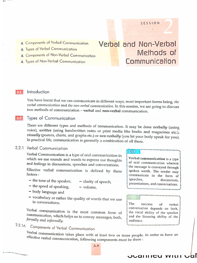 Unit-1,Session-2 Verbal and Non-Verbal Methods of Communication | PDF