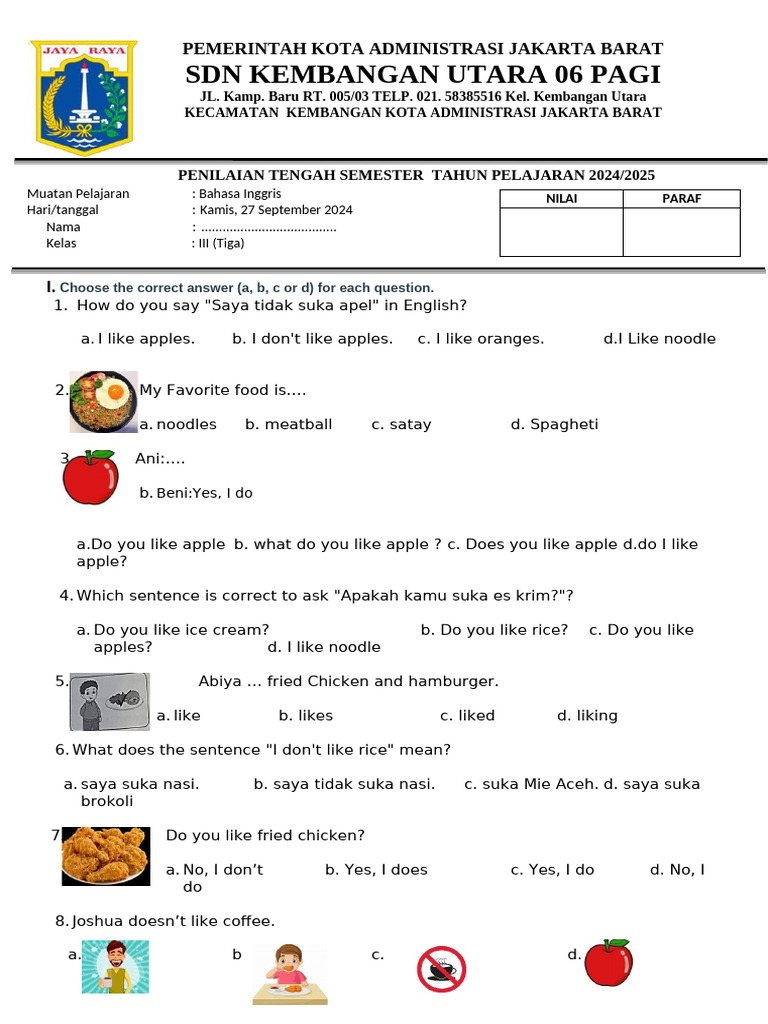 PTS BAHASA INGGRIS kelas 3 | PDF