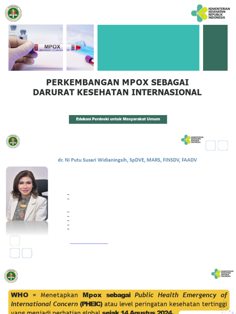 Materi Edukasi Awam Perdoski - Perkembangan Mpox Sebagai Darurat Kesehatan Internasional | PDF