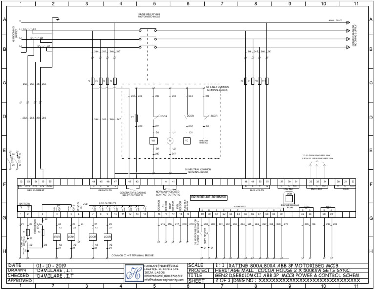 GEN2 DSE8610MKII ABB 630A 3P MOTORISED MCCB POWER AND CONTROL SCHEM-Model | PDF