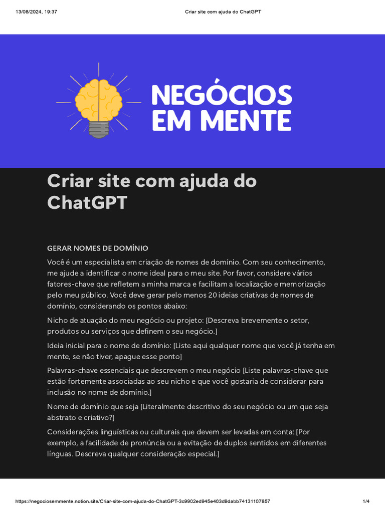 Criar Site Com Ajuda Do ChatGPT | PDF