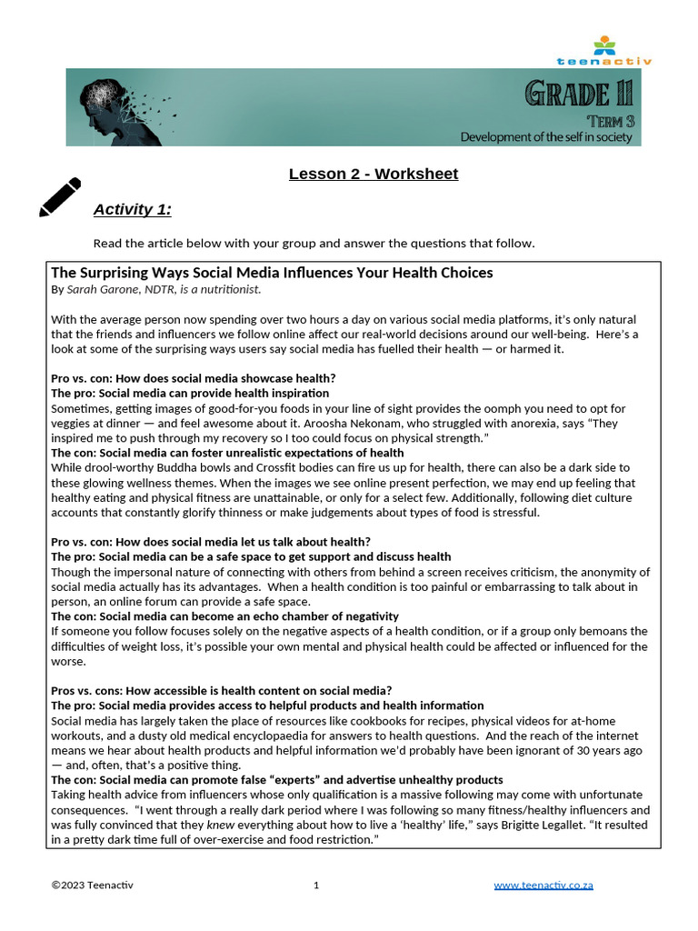 8 Lesson 2 - Worksheet | PDF