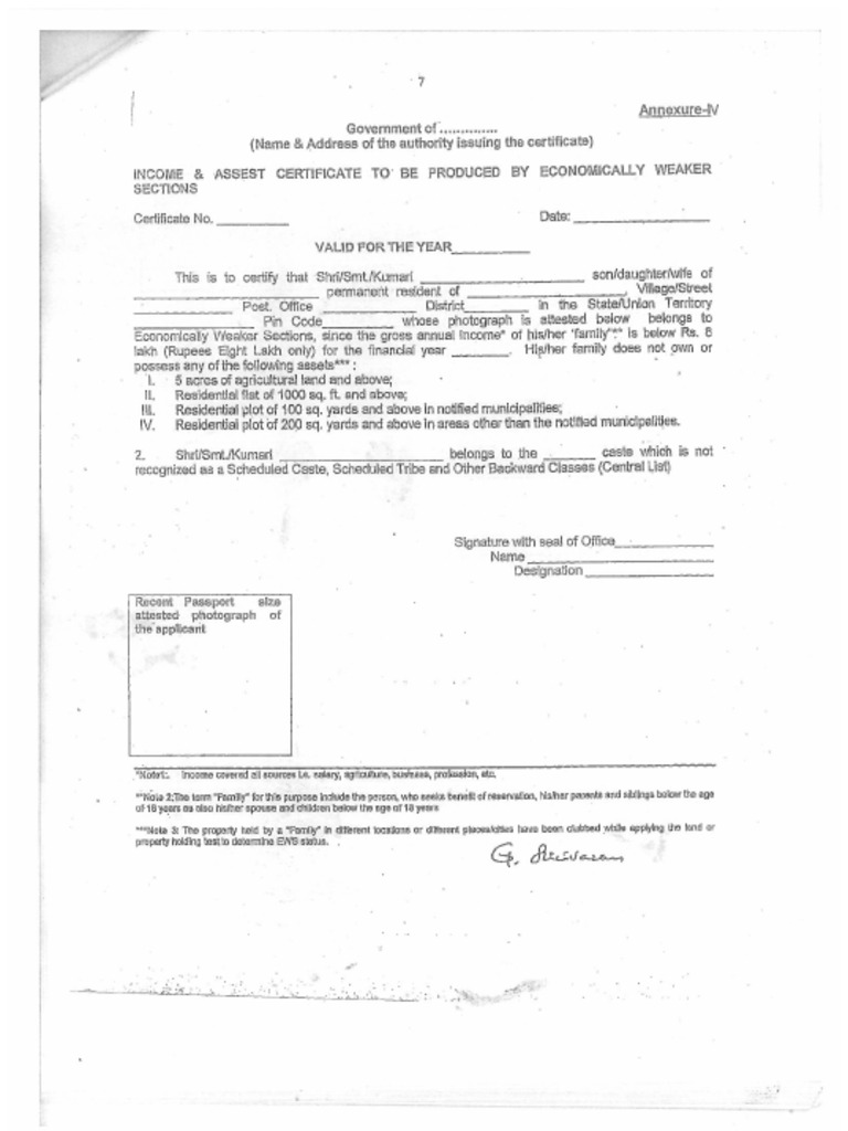 Annexure IV - Income and Asset Certificate | PDF