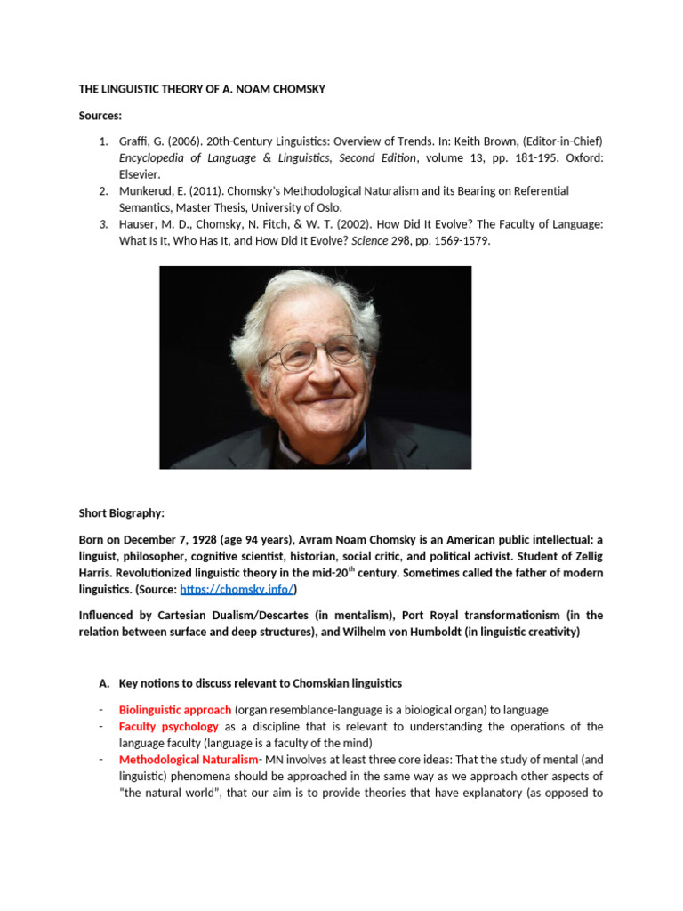 N. Chomsky Theory | PDF | Syntax | Noam Chomsky