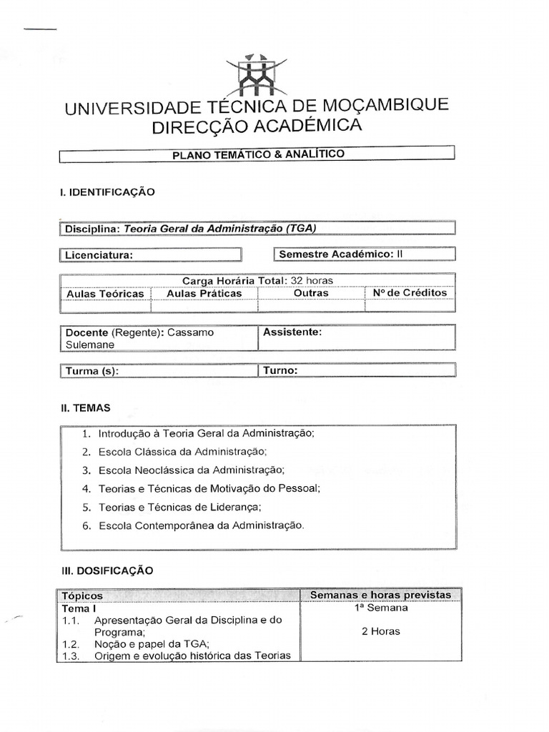 TGA Plano Tematico | PDF