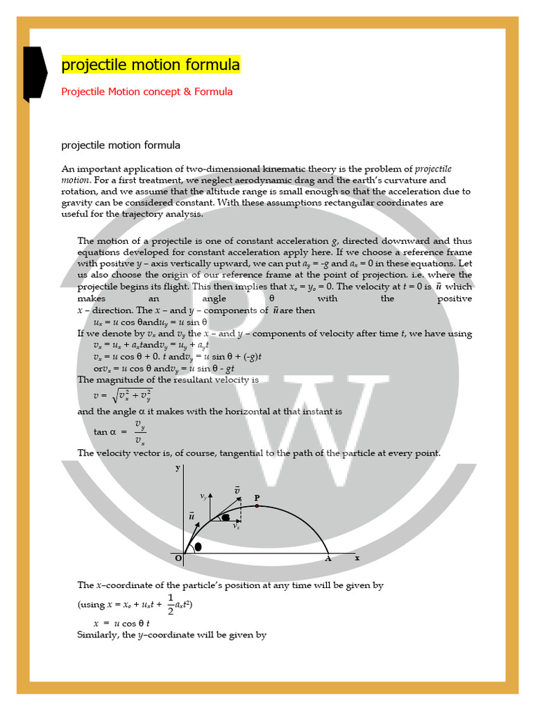 Formula Projectile Motion Concept & | PDF