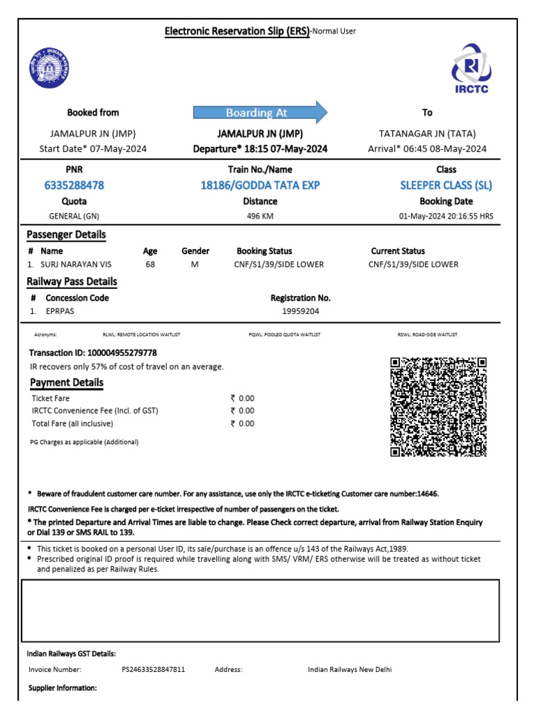 18186/godda Tata Exp Sleeper Class (SL) | PDF