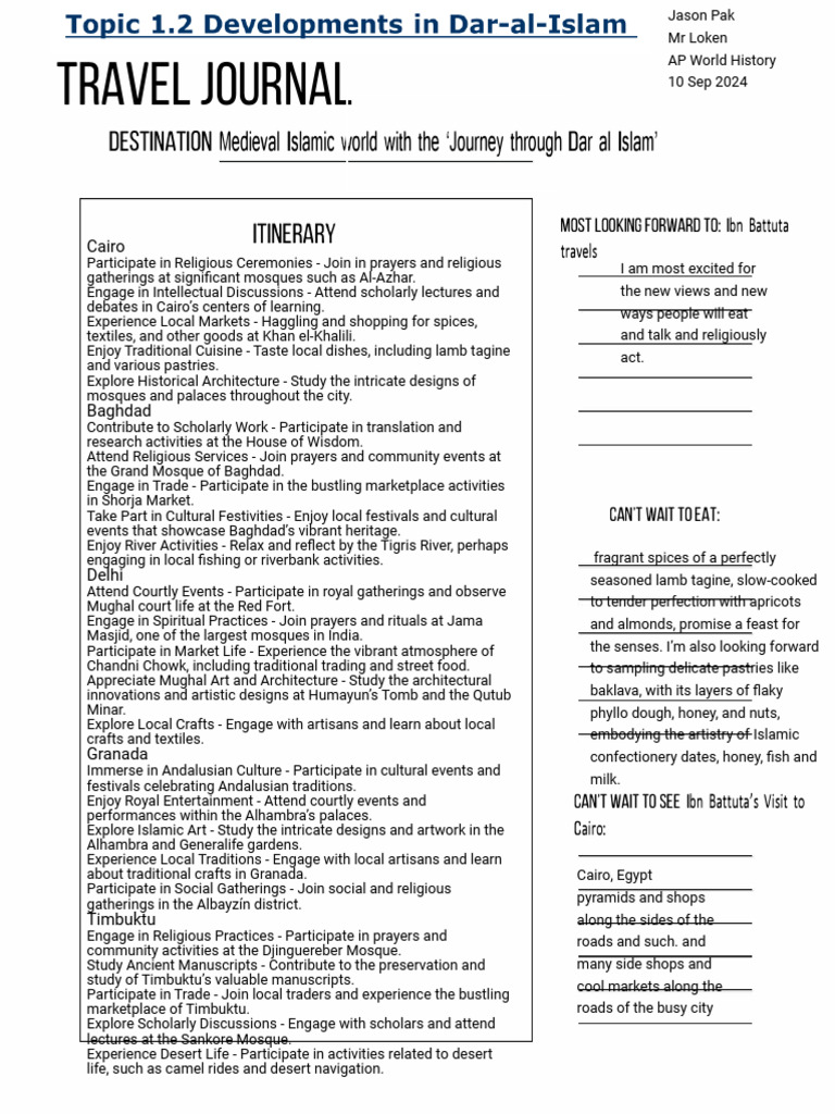 Kami Export - Jason Pak - Topic 1.2 Travel-Journal-Pages | PDF