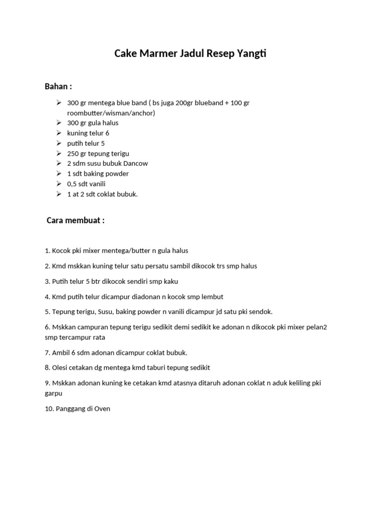 Cake Marmer Jadul Resep Yangti | PDF