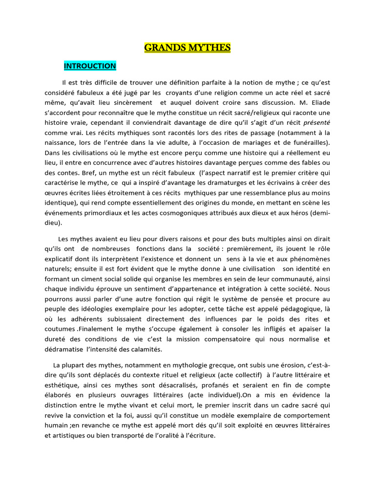 GRANDS MYTHES - Pdf. (REALISE PAR MOSTAFA) | PDF