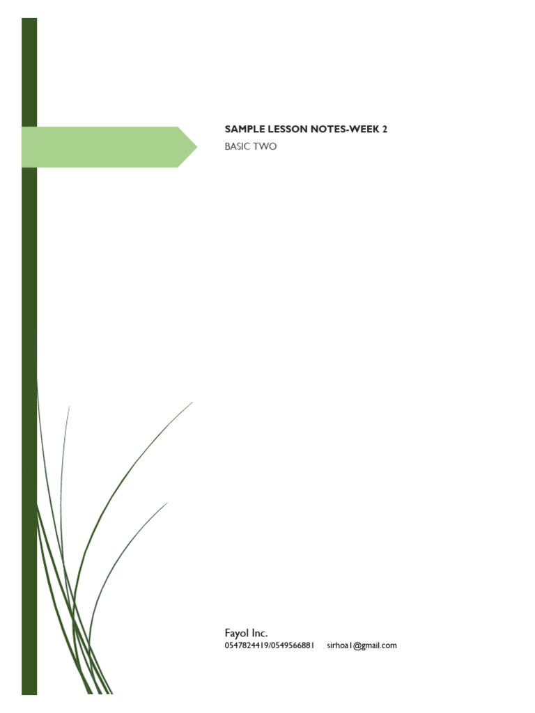 Term 1 Lesson Plan Basic 2 WEEK 2 NOTES | PDF