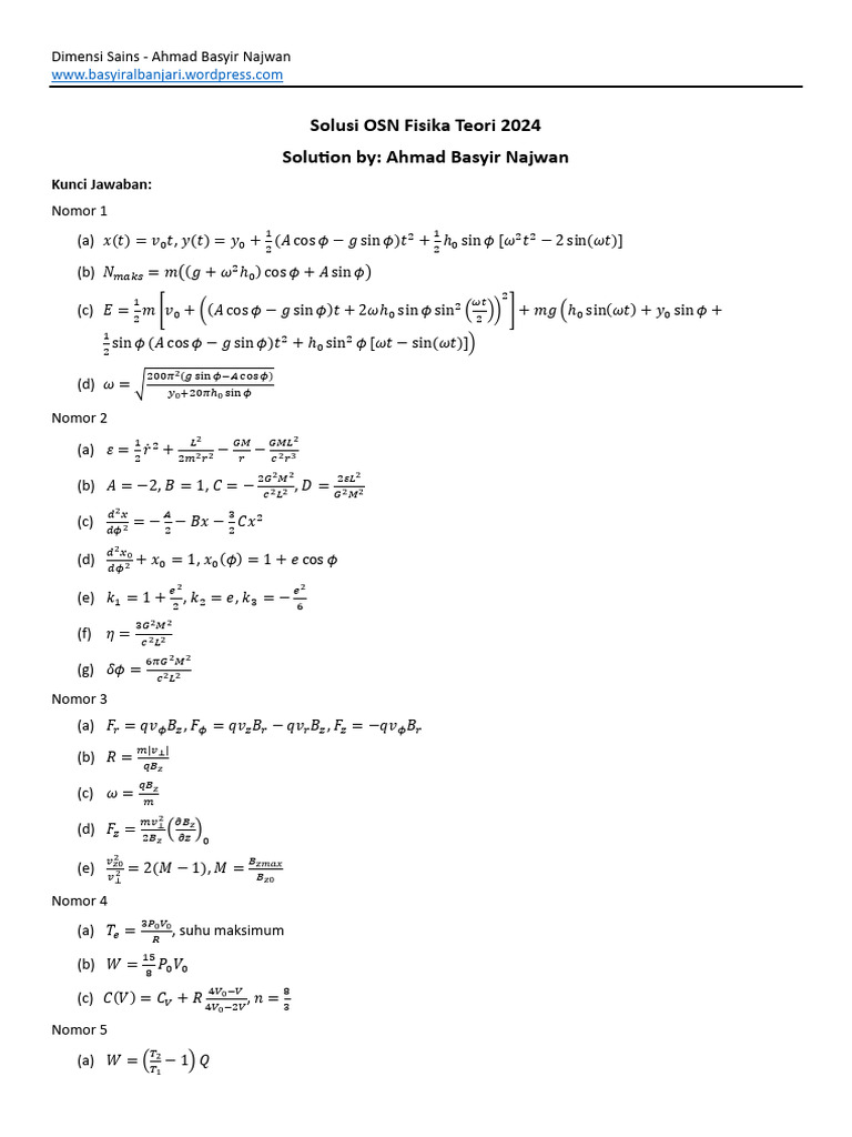 Solusi Osn Fisika Teori 2024 by Dimensi Sains 1 | PDF