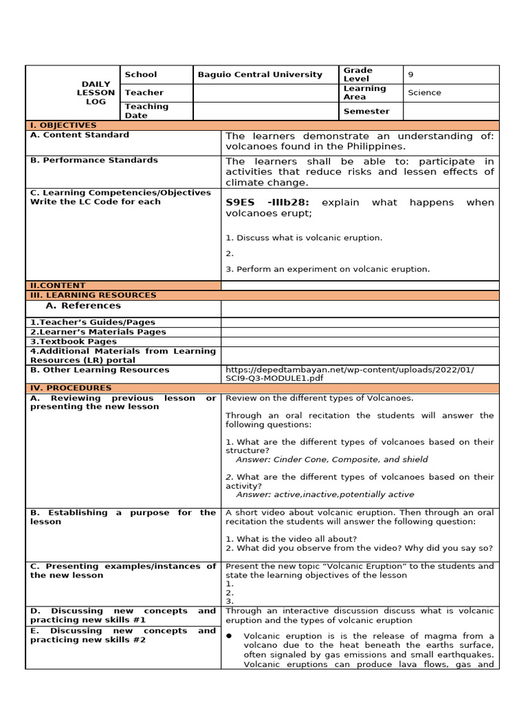DETAILED LESSON PLAN-BLANK | PDF