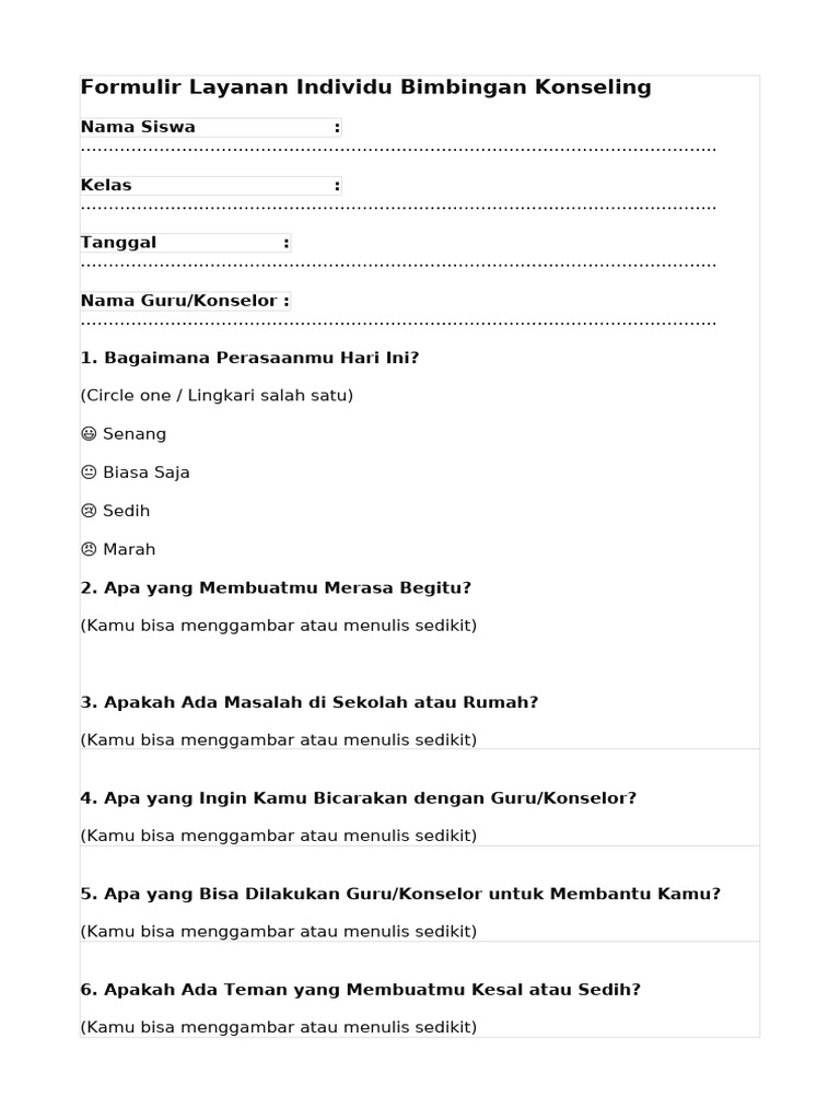 Formulir Layanan Individu Bimbingan Konseling | PDF