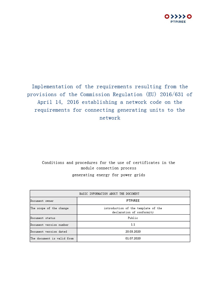 NC RFG Certificate Rules PSE S.A. From 1.07.2020 - EN | PDF | Power ...