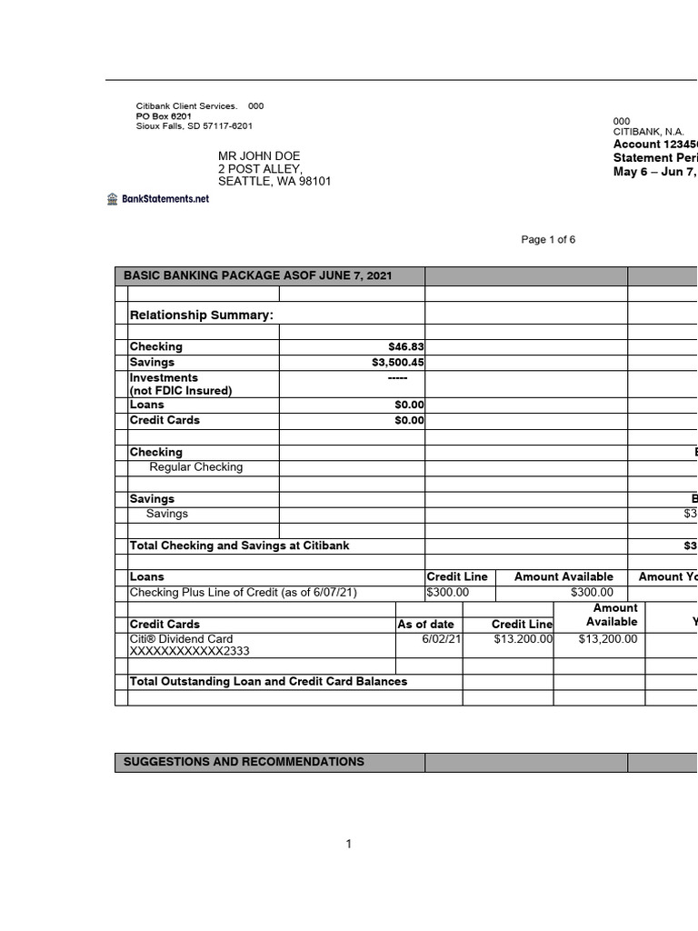 Citibank Bank Statement BankSta | PDF