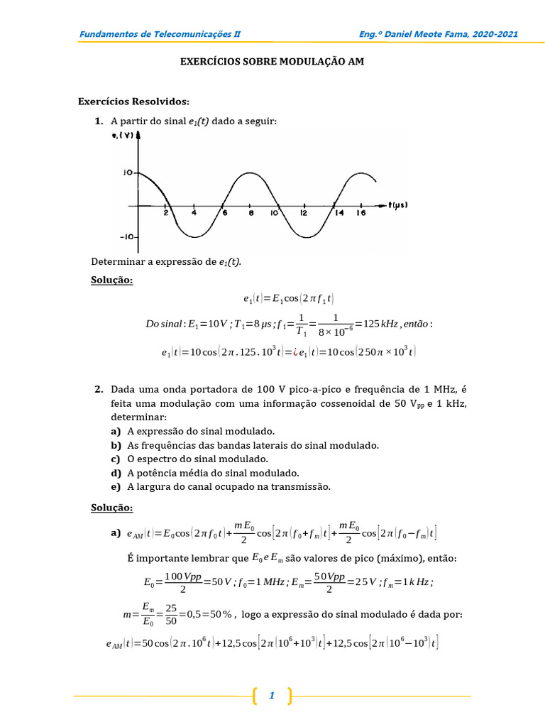 Ft2 Exercicios Sobre Modulacao Am | PDF