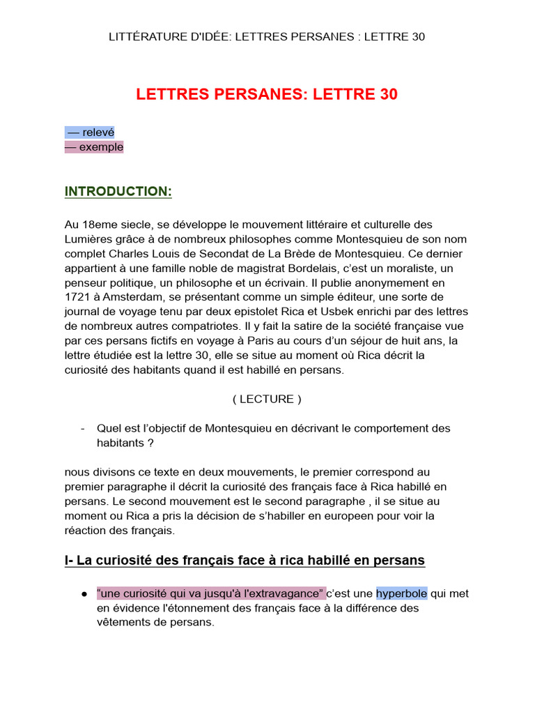 Oral - Lettre Persane, Lettre 30 | PDF