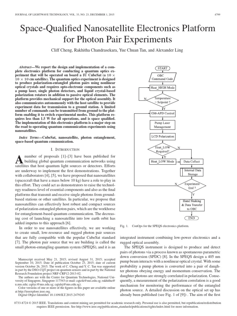 Space-Qualified Nanosatellite Electronics Platform For Photon Pair Experiments | PDF
