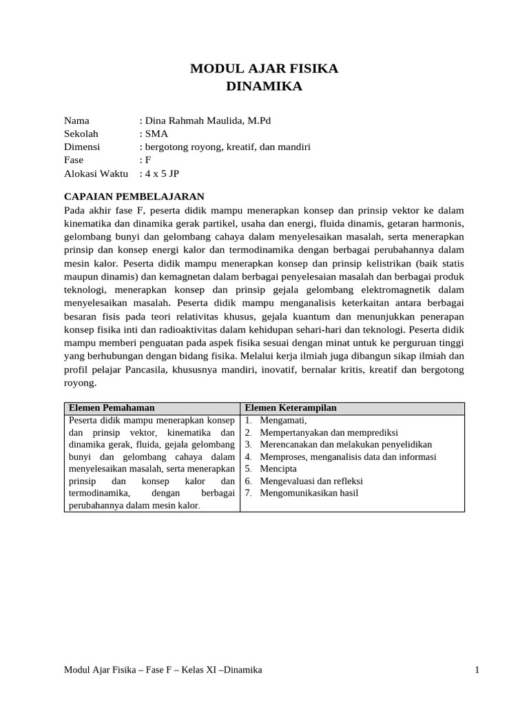Modul Ajar 3 - Dinamika | PDF