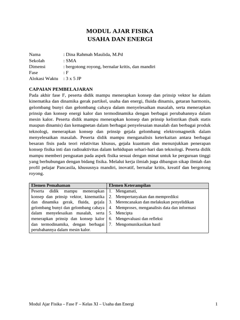 Modul Ajar 4 - Usaha Dan Energi | PDF
