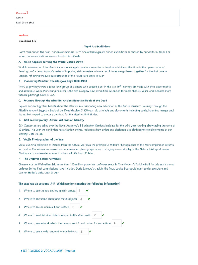 U7.Reading Practice - Matching Information 0 | PDF