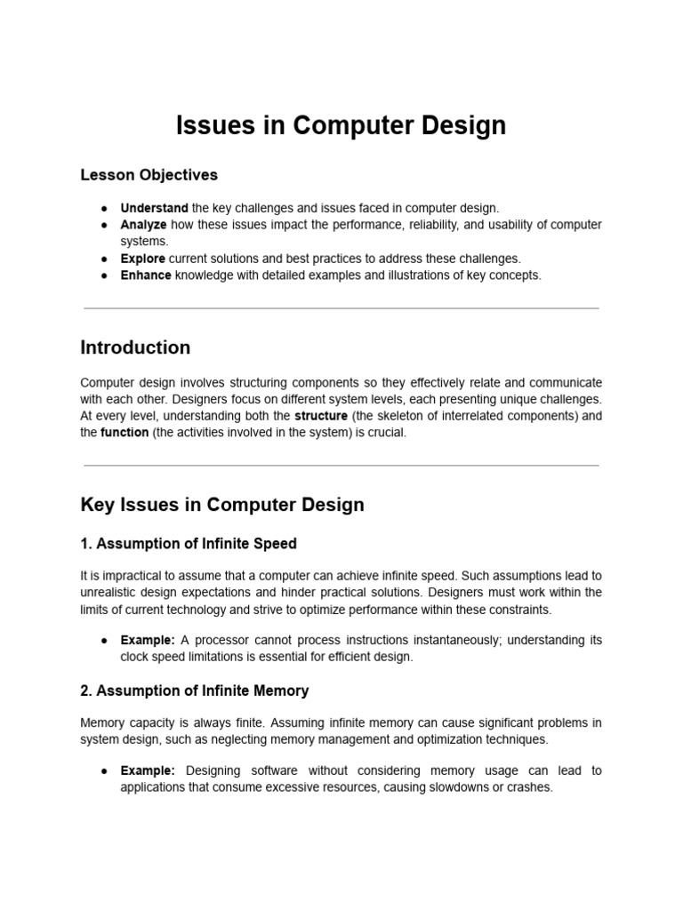 Issues in Computer Design | PDF