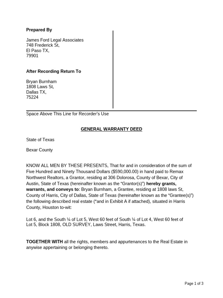 Texas General Warranty Deed Template | PDF | Deed | Land Lot