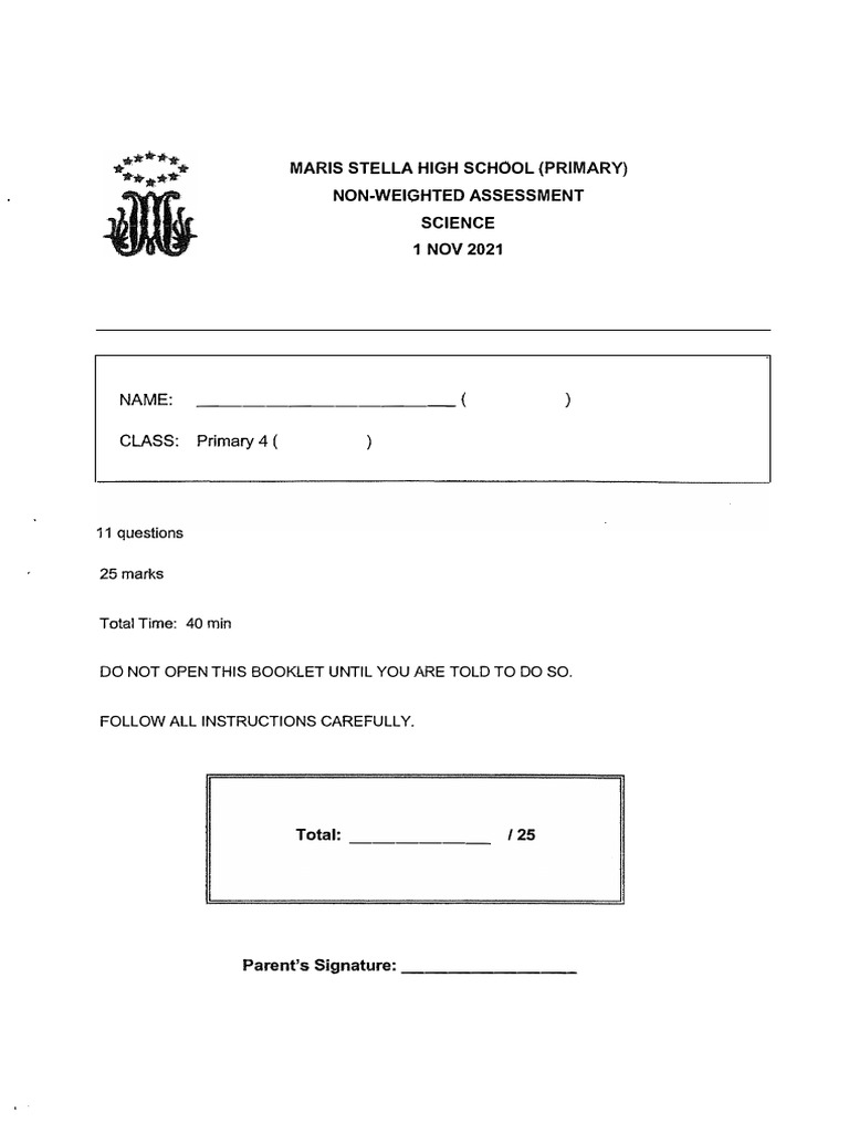 P4 Science SA2 2021 MarisStella Exam Papers | PDF