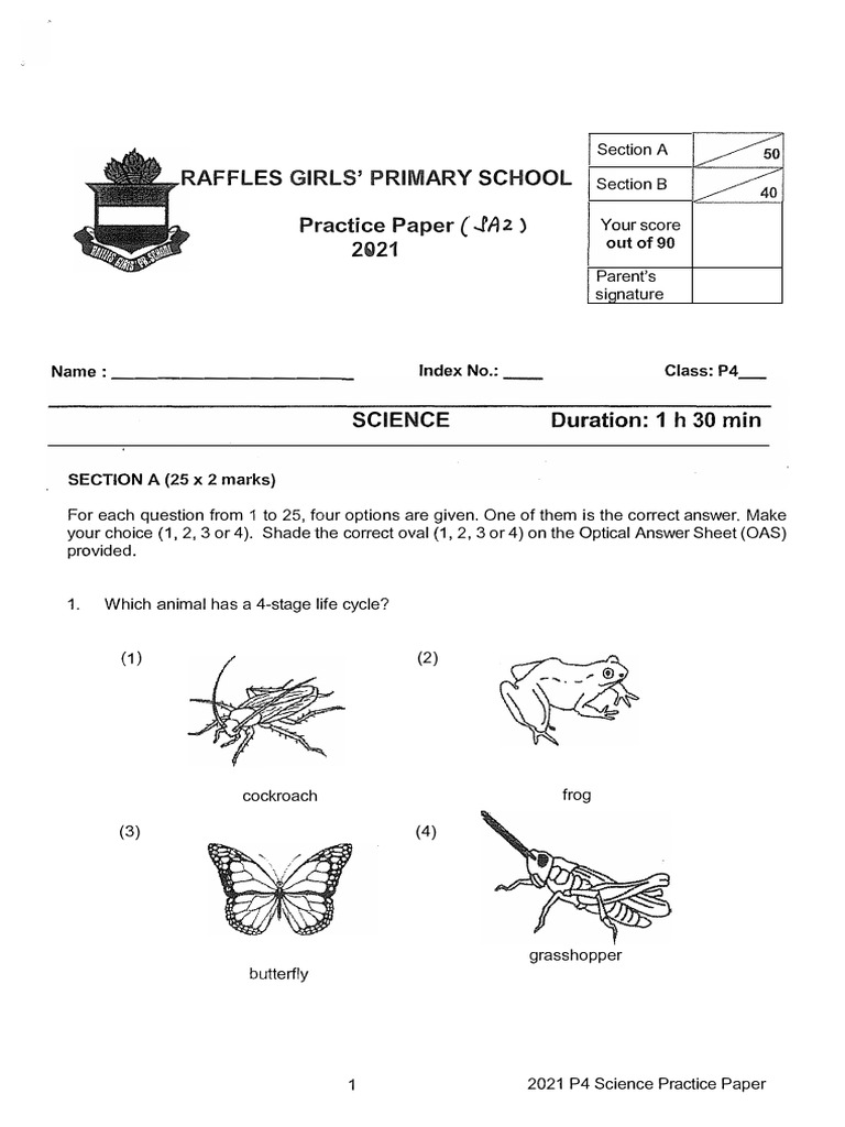 P4 Science SA2 2021 Raffles Exam Papers | PDF