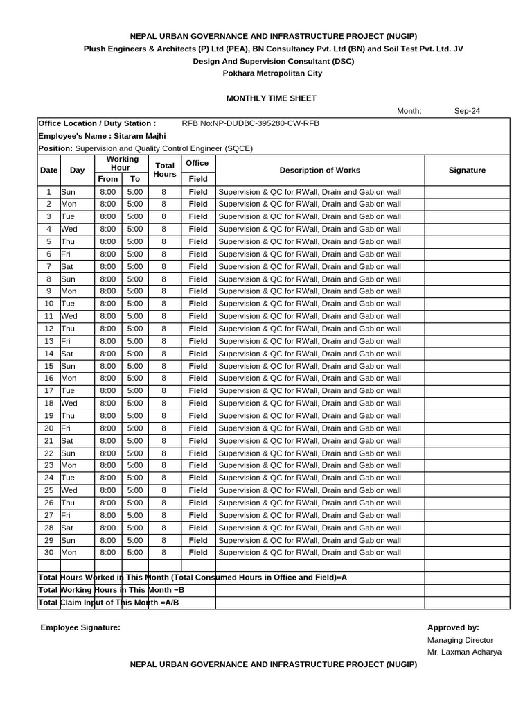 Time Sheet 2024 | PDF