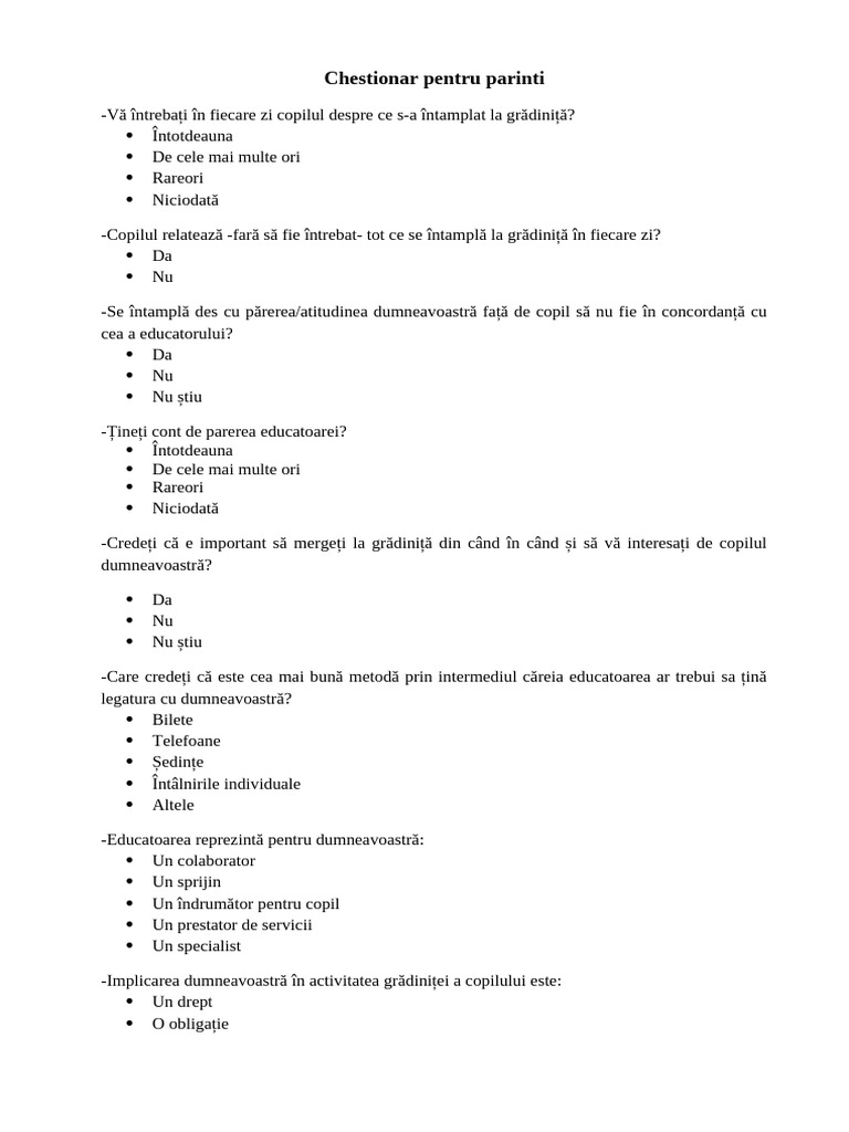 Chestionar Pentru Parinti | PDF