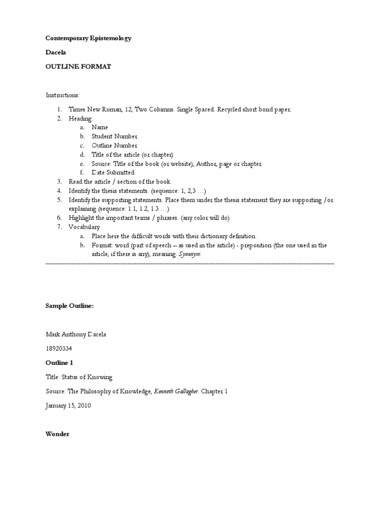 Outline for Contemporary Epistemology | PDF