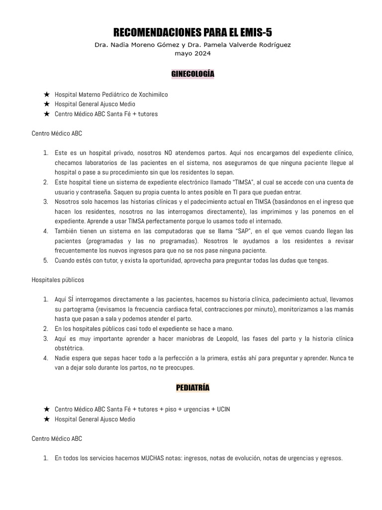 Tips Internado - Emis 5 | PDF