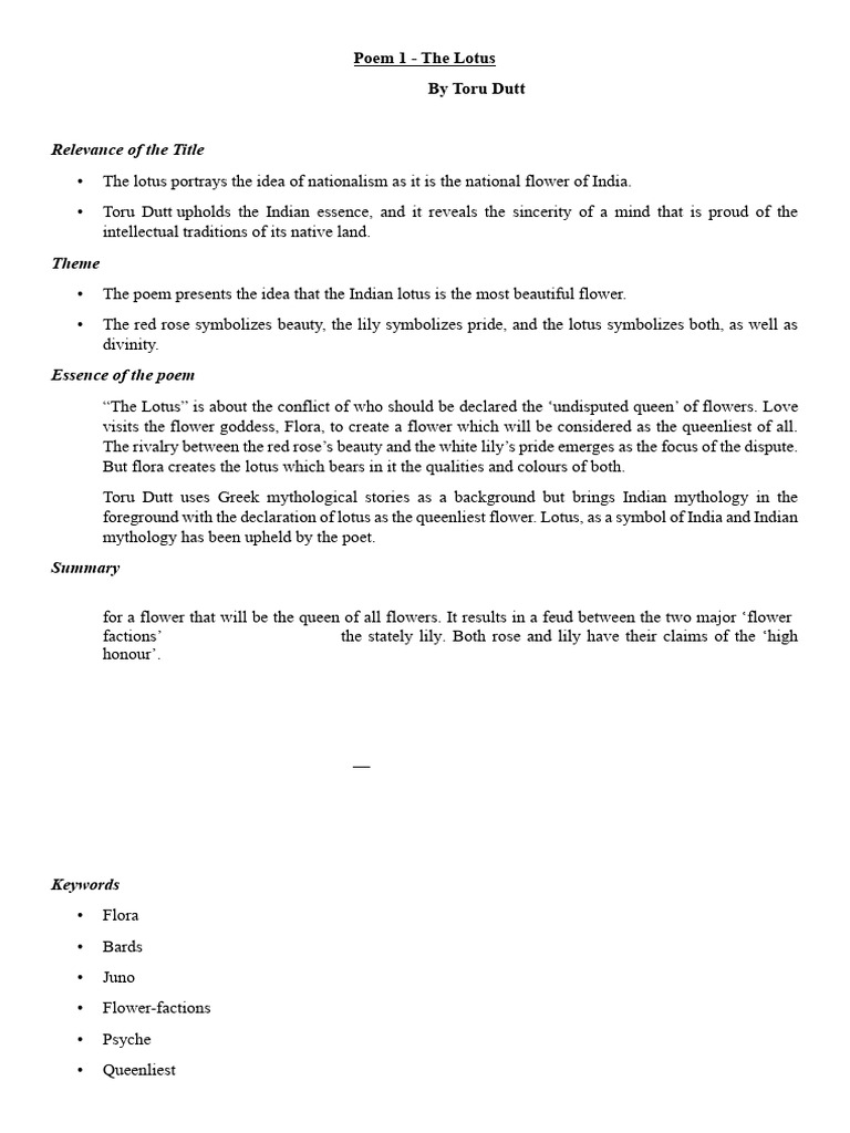 Poem 1 - The Lotus - Notes | PDF