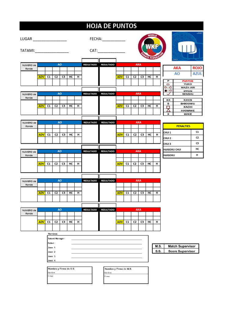 Hoja Puntos Kumite 2023 Imp FMK | PDF