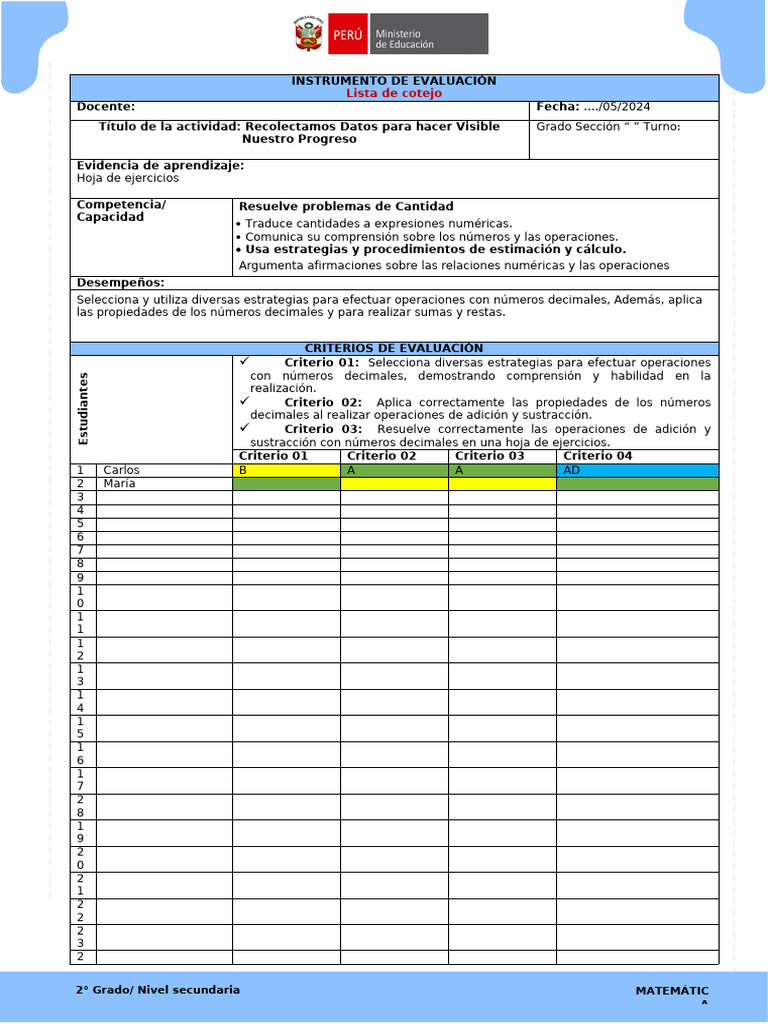 Mat 2° - Instrumento de Eval. | PDF