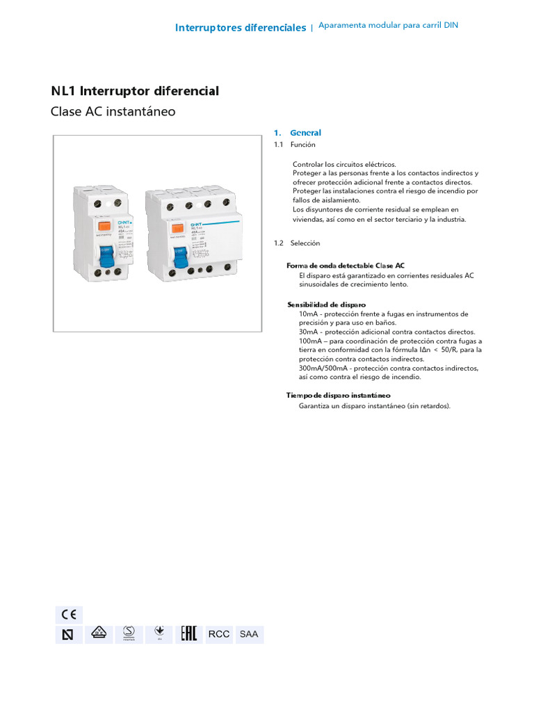 Ficha Técnica - NL1 Clase AC Instantáneo | PDF